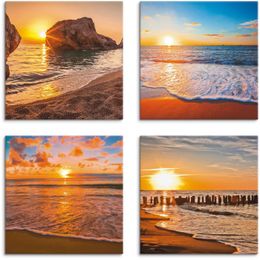 Artland Leinwandbild Sonnenuntergänge am Strand & Meer, Sonnenaufgang & -untergang (4 St), 4er Set, verschiedene Größen, orange