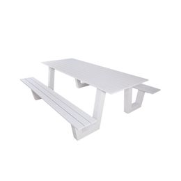 Lesli Living Garten-Essgruppe Picknick-Set Breeze weiß Gartenmöbel 2 Bänke mit Tisch Sitzgarnitur Aluminium 220x187x76 cm