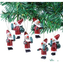 BRUBAKER Christbaumschmuck Weihnachtsmann Holzanhänger Set (6-tlg)