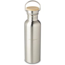 ECHTWERK Trinkflasche, mit Bambusdeckel und Silikonband, Innen und außen poliert, silberfarben
