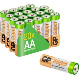 Gp Batteries 20er Pack Super Alkaline AA Batterie, LR6 (1,5 V, 20 St), bunt