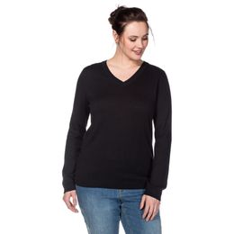 sheego Große Größen: Pullover aus Feinstrick mit V-Ausschnitt, schwarz, Gr.56/58