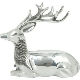 Lesli Living Dekofigur Deko Figur Skulptur Hirsch liegend 33x13x29cm Aluminium Silber