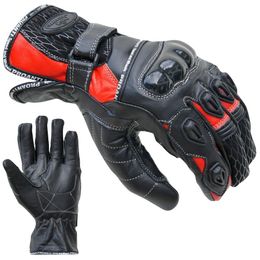 PROANTI Motorradhandschuhe aus Leder, kurz geschnitten, rot|schwarz