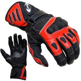 PROANTI Motorradhandschuhe aus Leder/Cordura, rot|schwarz