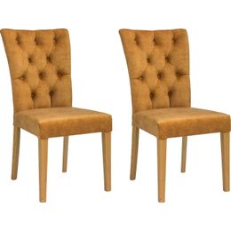 LEONIQUE Stuhl Peillon (Set, 2 St), mit Knopfsteppung und Beinen aus massiver Eiche, gelb|orange
