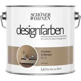 Schöner Wohnen Farbe SCHÖNER WOHNEN FARBE Wand- und Deckenfarbe designfarben, 2,5 Liter, Warmes Erdbraun Nr. 6, hochdeckende Premium-Wandfarbe, braun