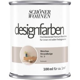 Schöner Wohnen Farbe SCHÖNER WOHNEN FARBE Wand- und Deckenfarbe designfarben, 100 ml, Weiches Strandbeige Nr. 9, hochdeckende Premium-Wandfarbe, beige|braun