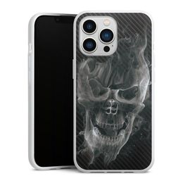 DeinDesign Handyhülle Totenkopf Schädel Carbon Smoke Skull Carbon, Apple iPhone 13 Pro Silikon Hülle Bumper Case Handy Schutzhülle, weiß