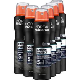 L'Oréal L'ORÉAL PARIS MEN EXPERT Deo-Spray Deo Spray Carbon Protect 5-in-1, Packung, 6-tlg., weiß