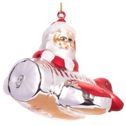 BRUBAKER Christbaumschmuck Mundgeblasene Weihnachtskugel Santa im Flugzeug