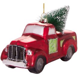 BRUBAKER Christbaumschmuck Kunstvolle Weihnachtskugel Roter Pick-Up mit Baum