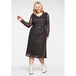 sheego Große Größen: Mesh-Kleid mit Millefleurs-Druck und Bindegürtel, schwarz gemustert, Gr.42