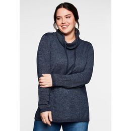 sheego Große Größen: Pullover mit weitem Kragen, in melierter Optik, nachtblau, Gr.48/50