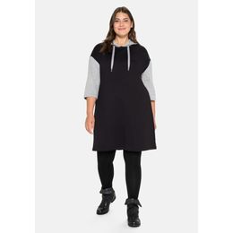 sheego Große Größen: Sweatkleid mit Kapuze und Kontrastdetails, schwarz, Gr.54