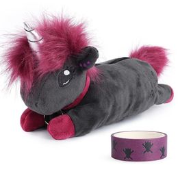 Corimori Federmäppchen Plüsch Etui, süße Designs als Drache & Einhorn, Ruby das Punk-Einhorn (anthrazit/lila) - Schule, Schultüte, Washi Tape