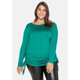 sheego Große Größen: Longshirt mit Raffungen am Saum, aus Jersey, jadegrün, Gr.48/50