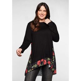 sheego by Joe Browns Große Größen: Longshirt mit floral bedruckten Einsätzen, schwarz, Gr.56/58