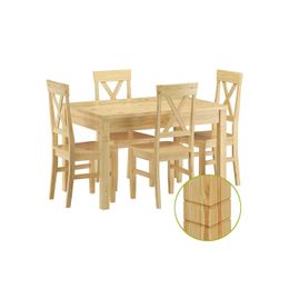 ERST-HOLZ Essgruppe Essgruppe Kiefer Massiv Tisch und 4 Stühle Küchentisch Holzstühle