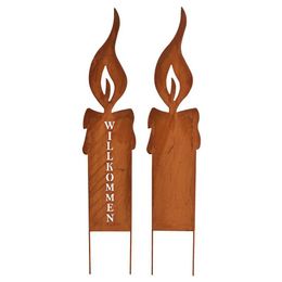 matches21 HOME & HOBBY matches21 HOME & HOBBY Gartenstecker Kerzen & WILLKOMMEN Beetstecker Metall Rostoptik 2er 69 cm (2-St)