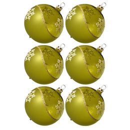 Thüringer Glasdesign Weihnachtsbaumkugel Weihnachtskugel-Set Kristallwelle moosgrün (6 St)