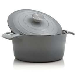 BBQ-Toro Schmortopf Emaillierter Gusseisen Cocotte mit Deckel, grau, 4,0 Liter - Ø 24 cm, Gusseisen