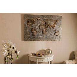 MyFlair Möbel & Accessoires Leinwandbild Canvas "Earth", mit Metall, Motiv Weltkarte, 120x80 cm, Wohnzimmer, grau