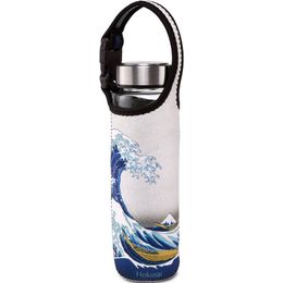Goebel Trinkflasche Katsushika Hokusai - "Die Welle", mit Edelstahldeckel in individuell bedruckter Neoprenhülle, 700 ml, blau|braun|silberfarben|weiß
