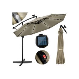 tillvex Sonnenschirm Ø 300 cm Alu Ampelschirm LED Solar mit Kurbel & An-/Ausschalter