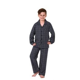 Normann Pyjama Jungen Flanell Pyjama langarm Schlafanzug in Karo Optik zum knöpfen