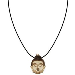 WOOD FELLAS Halsband WOOD FELLAS Leder-Kette toller Hals-Schmuck mit Holz-Anhänger Mode-Schmuck Thai Buddha Schwarz