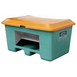 CEMO Streugutbeh&auml;lter GFK - PLUS 3 mit Entnahme&ouml;ffnung, 400 Liter, mit Staplertaschen, Gr&uuml;n/Orange