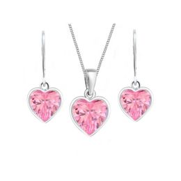 Goldene Hufeisen Schmuckset Rosa Zirkonia Herz Ohrringe Anhänger Kette 925 Silber (4-tlg