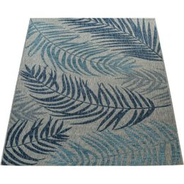Teppich Kuba 123, Paco Home, rechteckig, Höhe: 4 mm, Flachgewebe, Motiv Blätter, In- und Outdoor geeignet, Wohnzimmer, blau