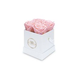 Kunstblume Eckige Rosenbox in weiß mit 4 Infinity Rosen I 3 Jahre haltbar I Echte