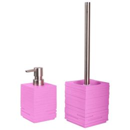 Sanilo Badaccessoire-Set Calero Pink, Kombi-Set, 2 tlg., bestehend aus Seifenspender und WC-Bürste, geriffelt, rosa