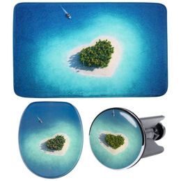 Sanilo Badaccessoire-Set Dream Island, Komplett-Set, 3 tlg., bestehend aus WC-Sitz, Badteppich und Waschbeckenstöpsel, blau
