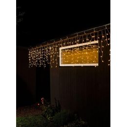 Konstsmide LED-Lichtervorhang Weihnachtsdeko aussen, 200-flammig, LED Eisregen mit weißen Globes, 200 bernsteinfarbene Diode, weiß