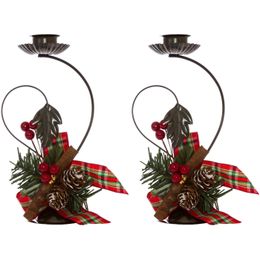 MyFlair Möbel & Accessoires Kerzenhalter Weihnachtsdeko rot (Set, 2 St), im Blattdesign, mit winterlicher Dekoration, rot