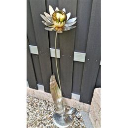 Jürgen Bocker - Gartenambiente Gartenstecker Blume Palermo Edelstahl Kugel gold poliert 120 cm Deko Garten