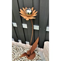 Jürgen Bocker - Gartenambiente Gartenstecker Blume Palermo 120 cm Kugel Edelstahl poliert Cortenstahl Garten