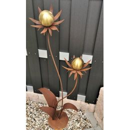 Jürgen Bocker - Gartenambiente Gartenstecker Blume Milano 120 cm Kugel gold matt Cortenstahl Garten