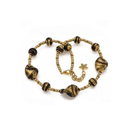 Bella Carina Perlenkette Kette mit echtem Murano Glas mit Goldfolie schwarz gold