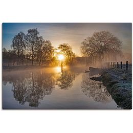 Leinwandbild Artland "Mystischer Morgen an der Trave" Bilder Gr. B/H: 120 cm x 80 cm, Bilder vom Sonnenuntergang & -aufgang Querformat, 1 St., beige (naturfarben) Leinwandbilder