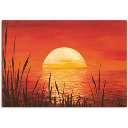 Wandbild Artland "Roter Sonnenuntergang am Ozean" Bilder Gr. B/H: 100 cm x 70 cm, Leinwandbild Bilder vom Sonnenuntergang & -aufgang Querformat, 1 St., rot Kunstdrucke