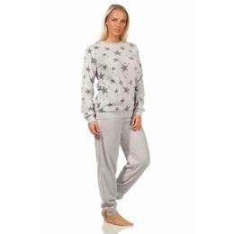 Normann Pyjama Damen Coralfleece Pyjama langarm mit Bündchen und Sternen als Motiv