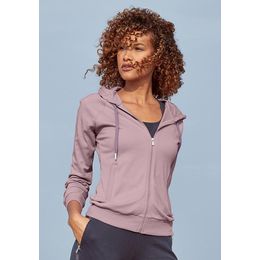 active by Lascana LASCANA ACTIVE Trainingsjacke pink Gr. S (36/38) f&uuml;r Damen. Mit Rei&szlig;verschluss, Kordelzug, Logoschriftz&uuml;ge. Bequem. Nachhaltig.