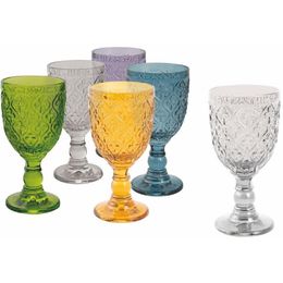 Villa d'Este Weinglas Marrakech, Glas, Gläser-Set, 6-teilig, Inhalt 280 ml, blau|bunt|grau|grün