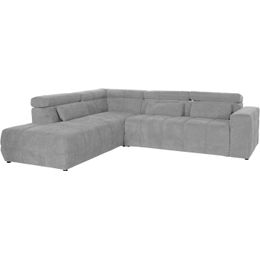 DOMO collection Ecksofa Brandon L-Form, auch in Leder, inklusive Kopfteilverstellung, wahlweise mit Sitztiefenverstellung, grau