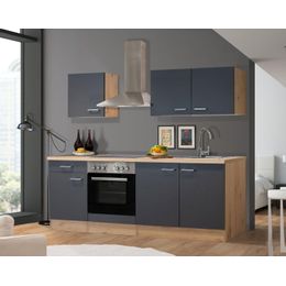 Flex-Well Küchenzeile Morena, mit E-Geräten, Gesamtbreite 210 cm, grau